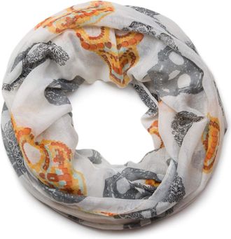 styleBREAKER Loop Schlauchschal im Mexico Style mit Totenkopf Skull Muster, Schal, Tuch, Damen 01018055, Farbe:Wei&szlig;