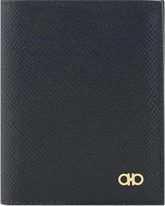 Ferragamo Homme, Accessoires, Noir, Taille: ONE Size Porte-cartes en cuir avec plaque métallique