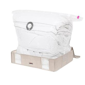 Compactor Vakuumbeutel Größe L extra flach - Platzsparende Aufbewahrung unter dem Bett - Für Kleidung, Kissen, Decken - Kompatibel mit Staubsauger - Wiederverwe