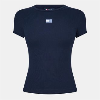Tommy Jeans T-Shirt f&uuml;r Damen, gerippt, Regul&auml;r (Nachtmarine)