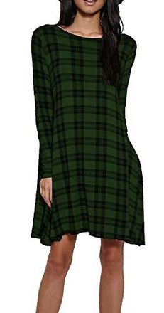 Re Tech UK Robe Patineuse - pour Femme - Jersey - Longueur midi/Manches Longues - Carreaux &eacute;cossais Vert Bouteille - L/XL EU 44 (Grande Taille)