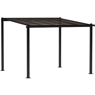 OUTSUNNY Pergola adoss&eacute;e en aluminium 3 x 3 m - gouti&egrave;res - anthracite toit polycarbonate fum&eacute;