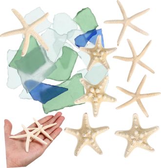 SOLUSTRE Natürliche Seeglas Dekoration mit Echten Seesternen Bunte Meerglasstücke Vielseitige Küsten Aquarium und Stranddeko für und Bastelprojekte