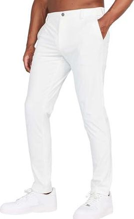 Generic Pantalon de golf extensible pour homme - Coupe ajustée - Pantalon chino léger et décontracté - Confortable, blanc, L