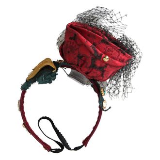 Dolce & Gabbana Femme, Accessoires, Rouge, Taille: ONE Size Rose Silk Crystal Netted Logo Diadem Headband