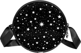 Generic Petit sac &agrave; bandouli&egrave;re rond pour femme, motif &eacute;toiles et lune, avec fermeture &eacute;clair, bretelles r&eacute;glables, style d&eacute;contract&eacute;, pour femmes et filles
