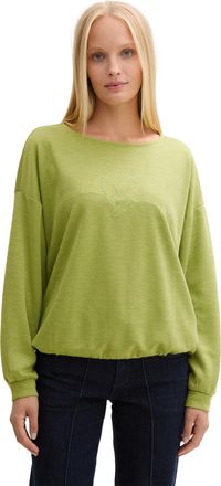 Tom Tailor Damen Loose Fit Sweatshirt mit Herz-Stickerei, 36885 - PEA Green Melange, XXL