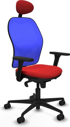 Piqueras y Crespo Ergonomischer Stuhl mit 3D-Armen, h&ouml;henverstellbarer Lendenwirbelst&uuml;tze und festem Kopfteil, ausgestattet mit 5 Positionen, Blau/Rot