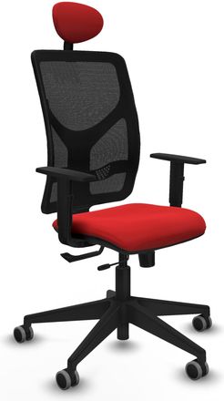 Piqueras y Crespo B&uuml;rostuhl mit 1D-Armlehnen, h&ouml;henverstellbarer Lendenwirbelst&uuml;tze und festem Kopfteil, ausgestattet mit Syncro/Traslack und Schneideschaum, Schwarz/Ro