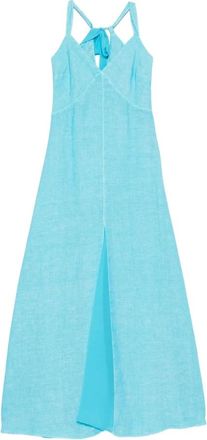 120% Lino Femme, Robes, Bleu, Taille: 42 FR Long Linen Dress