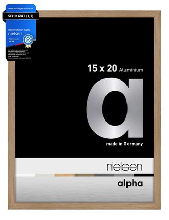 Nielsen Design Bilderrahmen, 15 x 20 cm, Aluminium, Eiche, Fotorahmen zum Auftstellen und Aufh&auml;ngen im Hoch- & Querformat, Echtglas, Alpha