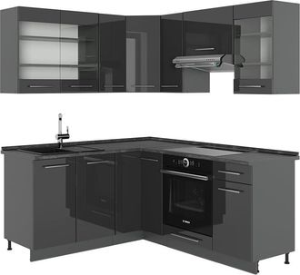 Vicco Eckküche Fame-Line, Anthrazit Hochglanz, 190 x 46 cm ohne Arbeitsplatte