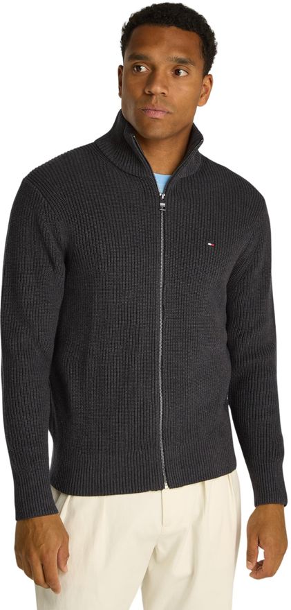 Tommy Hilfiger Rib Cotton Zip Through Strickpullover mit ReiBverschluss Herren Grau Dark Grey Heather 3XL ab 120 69 auf Stylight