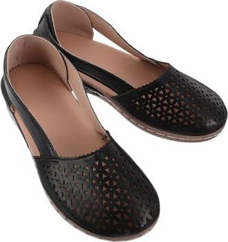 UPKOCH Sandales Compens&eacute;es Femme &agrave; Talon Bas Chaussures Estivales &agrave; Bout Ferm&eacute; Ajour&eacute; Confortables et Durables Couleur Unie Noire Style D&eacute;contract&eacute; pour Marc