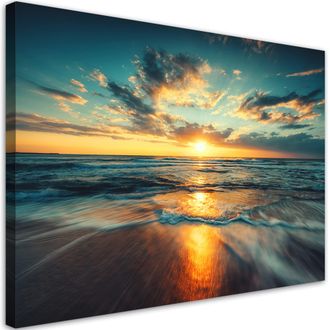 Feeby Bilder 120x80 cm Wolken Sonnenuntergang Wellen Strand 1 tlg Modern Bild auf Leinwand Kunstdruck Wand Bild Wanddeko Design Wohnzimmer Jungezimmer Himme