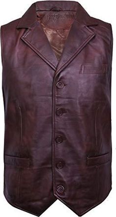 Infinity Leather Hommes Gilet Cru en Cuir Marron à Puce Classique 3XL