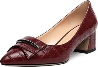 EDEFS Escarpins Femme Talon Bloc Bout Pointu - Boucle M&eacute;tallique &Eacute;l&eacute;gants pour F&ecirc;te Mariage et &Eacute;v&eacute;nements de Soir&eacute;e Crocodile Bordeaux Taille EU43