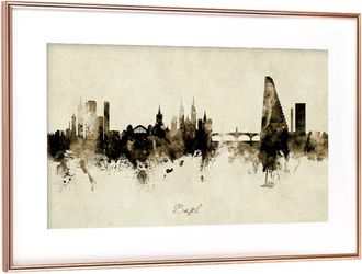 artboxONE Poster mit Rahmen Kupfer 75x50 cm Basel Switzerland Skyline Sepia von Michael Tompsett - gerahmtes Poster
