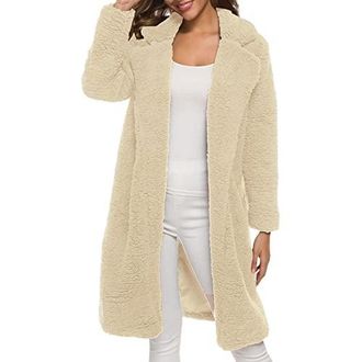 Generic Manteau en laine dagneau &agrave; manches longues pour femme - Couleur unie - Longueur moyenne, kaki, XL