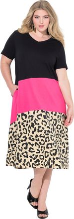 Miamoda Damen gro&szlig;e Gr&ouml;&szlig;en &Uuml;bergr&ouml;&szlig;en Plus Size Kleid, A-Linie, Colorblocking mit Animalprint schwarz 48 843217100-48