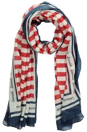 Ulla Popken Femme Grandes tailles &Eacute;charpe, aspect maritime, rayures, pompons blanc cass&eacute; 1Size 828214201-1