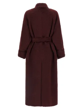 Max Mara Long-Haired Alpaca and Wool Coat - Burgundy