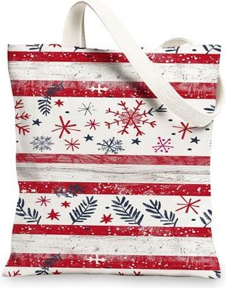 Generic Sacs fourre-tout en toile rayée, motif festif coloré, sacs de courses réutilisables, rustiques, chics, légers et lavables avec bandoulière, Rouge, 13x