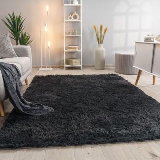 Paco Home Paco Home Hochflor Teppich Wohnzimmer Fellteppich Kunstfell Shaggy Flauschig Grau Anthrazit 200x280 cm