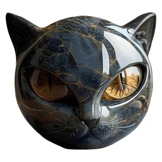Generic Schwarze Katzen-Steinfigur - Marmortextur Katzenskulptur mit bernsteinfarbenen Augen, Harzstatue K&auml;tzchen als Andenken und Geschenk, B&uuml;ro-/Schreibtisc