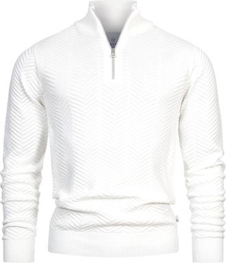 Kronstadt Herren KSCarlo Half-Zip Feinstrickpullover mit Stehkragen und Rei&szlig;verschluss | Strickpullover aus Baumwolle Snow White, XL