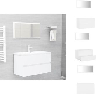 vidaXL 2-tlg. Badmöbel-Set Weiß Holzwerkstoff - Badmöbel Set - Badezimmermöbel - Spiegelschrank - Waschtischschrank - Weißes Badmöbel