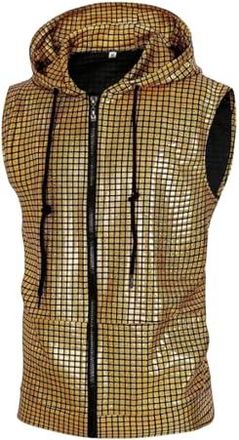 Generic DENGJIAMY D&eacute;bardeur &agrave; capuche &agrave; paillettes pour homme tendance Discoth&egrave;que Rave Tenues Chemise Fasion V&ecirc;tements Hommes D&eacute;contract&eacute; Zip Up T-shirts san