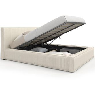 IDMarket Lit coffre double JADE avec sommier 140 x 190 cm velours c&ocirc;tel&eacute; beige