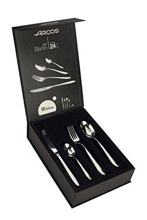Arcos Besteckset 24-teilig f&uuml;r Tisch - Komplettes Besteck f&uuml;r 6 Personen, Set aus 6 L&ouml;ffeln, 6 Messern, 6 Gabeln und 6 Dessertl&ouml;ffeln - Silber, Serie Berlin