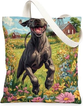Generic Sac fourre-tout en toile motif dogue allemand pour le shopping, 33 x 38,1 cm, sac d&eacute;picerie r&eacute;utilisable pour femme, motif floral amusant, plage, esth