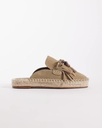 Asos Joan - Mocassins style espadrilles en daim &agrave; pampilles - Taupe-Neutre