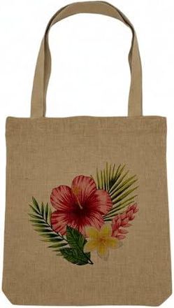 Fabulous Sac Shopping Tote Bag Aspect Lin - Flore Hawaii Fleurs Tropical Exotique Jungle Mer Surf - Sac de Courses Toile Epaisse 360g Beige Naturel Cabas Port&eacute;