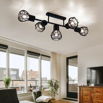 Globo Lighting Plafonnier Plafonnier spot salle à manger aspect cage 5 plafonniers à flammes, métal noir, 5x douille E27, LxlxH 90x37x30 cm