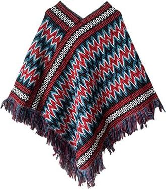 Generic Poncho de Noël tricoté châles et écharpes pour femme style ethnique rétro en tricot torsadé Ponchos de Noël Ponchos de Noël Hippie Doux Frange Crochet