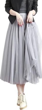 Generic Jupe de ski de fond unie en maille superpos&eacute;e - Jupe bouffante - Bustier pour femme - Longue pour femme, gris, taille unique