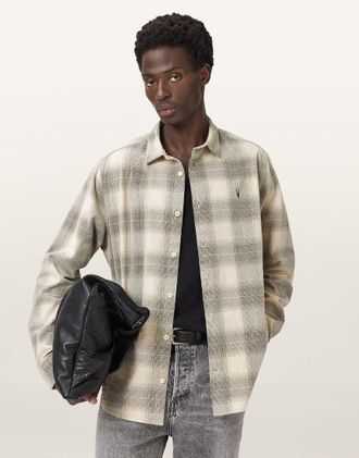 AllSaints Yuki - Chemise manches longues - Taupe-Blanc