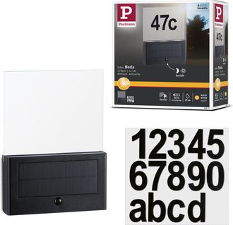 Paulmann 94577 LED Solar Hausnummernleuchte Neda mit Bewegungsmelder IP44 eckig incl. 1x1 W Warmweiß Anthrazit kabellos Kunststoff 3000 K