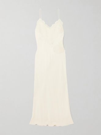 R&oacute;he Maxikleid Aus Satin Mit Spitzenbes&auml;tzen - Creme