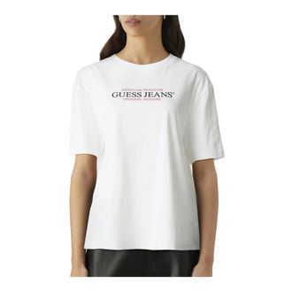 Guess Femme, Tops, Blanc, Taille: 40 FR T-shirt logo - Blanc, Coupe droite