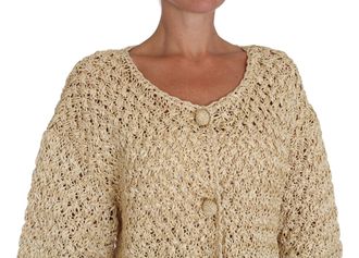 Dolce & Gabbana Womens Beige Cardigan Crochet Knitted Raffia Sweater Viscose Clothing