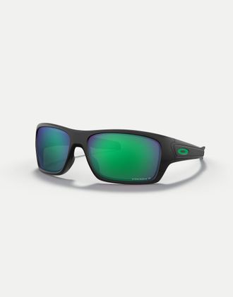Oakley Turbine - Rechteckige, polarisierte Sonnenbrille in Matt-Schwarz mit verspiegelten gr&uuml;nen Gl&auml;sern