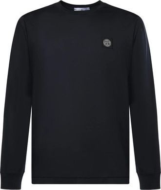 Stone Island Homme, Tops, Bleu, Taille: M T-shirt &agrave; manches longues slim fit en jersey de coton 60/2