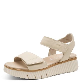 Tamaris Comfort Damen Sandalen flach aus Leder Plateau, Beige (Ivory), 40 EU