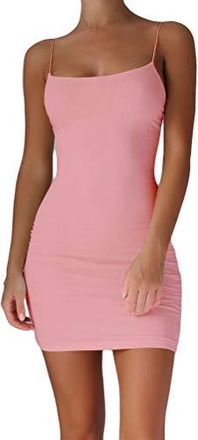 Onsoyours Robe De Soirée Femme Été Hanging Neck Bandages Robe Mesdames sans Manches Imprimé Floral Casual Robe De Plage Rose 46