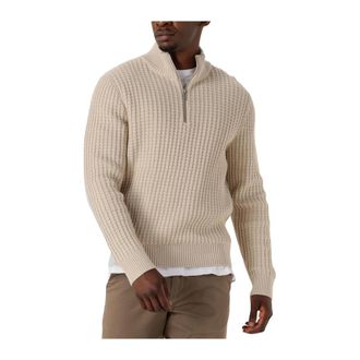 Selected Slhtom LS Knit Structure Half Zip - - Knitwear - Herren - Beige - XL